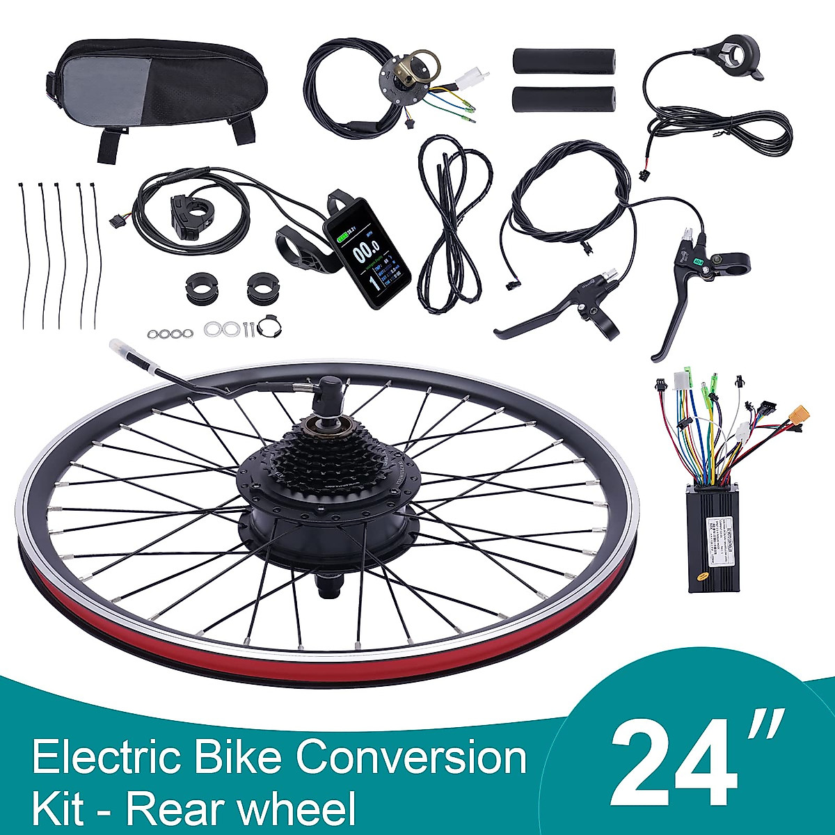 PanDair 24" Electric Bike Conversion Kit,36v 500w Front/Rear Wheel E-Bike Conversion Set,Bicycle Cycling Hub Conversion Dual Mode Controller US Stock (24" Rear Wheel)