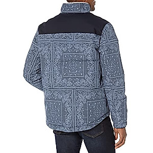 Levi's Men's Quilted Mixed Media Shirttail Work Wear Puffer Jacket, Faded Blue Bandana, Large