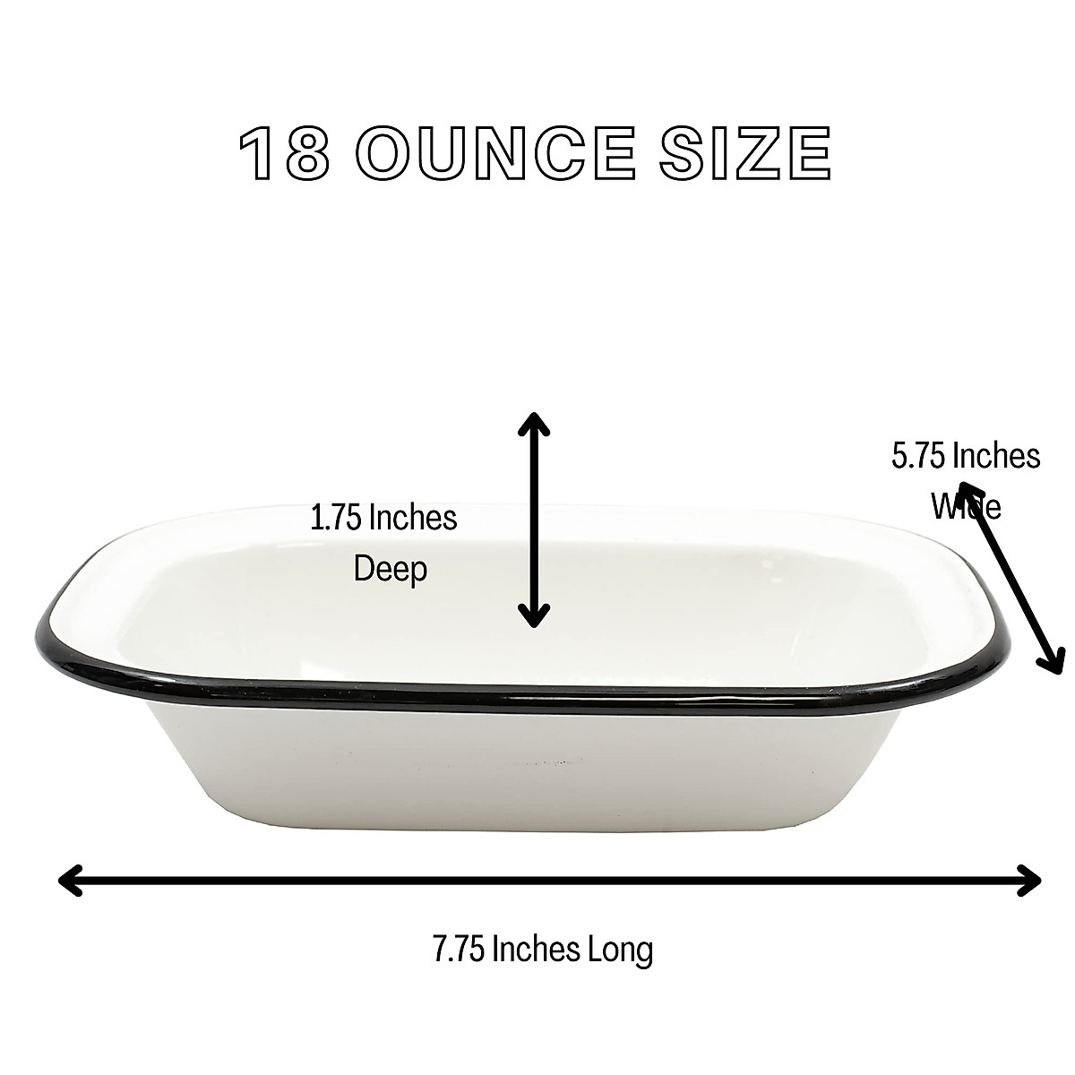 Tablecraft Enamelware Collection Black Rim Solid White Enamel Rectangular Roasting Pan, Camping, Farmhouse, Home & Restaurant, Porcelain Over Steel, Vintage, Boho, Retro, 7.75x5.75x4 Deep