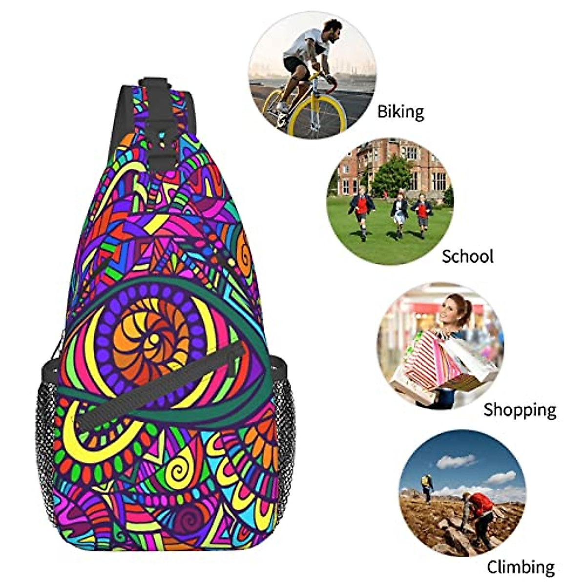 ROSIHODE Trippy Art Sling Bag, Fashion Crossbody Backpack Shoulder Bag Chest Bag for Men Women Outdoor Cycling Hiking Travel