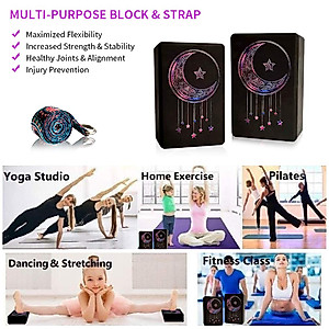 A AMEBAY Yoga Blocks 2 Pack with Strap High Density EVA Foam Exercise Blocks – Lightweight Versatile Fitness and Balance Odor Free Brick,9" x 6" x 4"