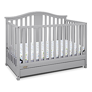 Graco Solano 4-in-1 Convertible Crib with Drawer (Pebble Gray) – GREENGUARD Gold Certified, Crib with Drawer Combo, Includes Full-Size Nursery Storage Drawer, Converts to Toddler Bed and Full-Size Bed