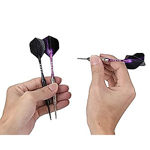 12 Pack Darts Metal Tip Set 22/24 Grams, Steel Tip Darts with Premium Black Purple Aluminum Shafts, Extra 50 Rubber O-rings 6 Nylon Shafts 24 Flights 12 Spring Rings 16 Flights Protector 1 Tool Kit