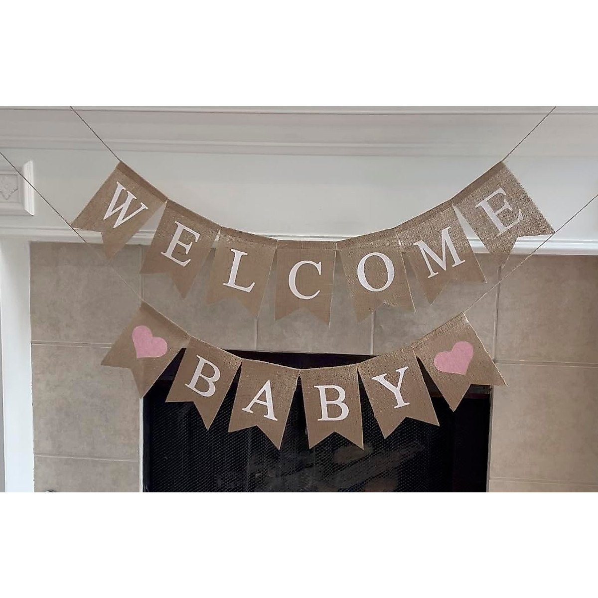 Shimmer Anna Shine Welcome Baby Burlap Banner for Baby Shower Decorations and Gender Reveal Party (Light Pink Hearts)