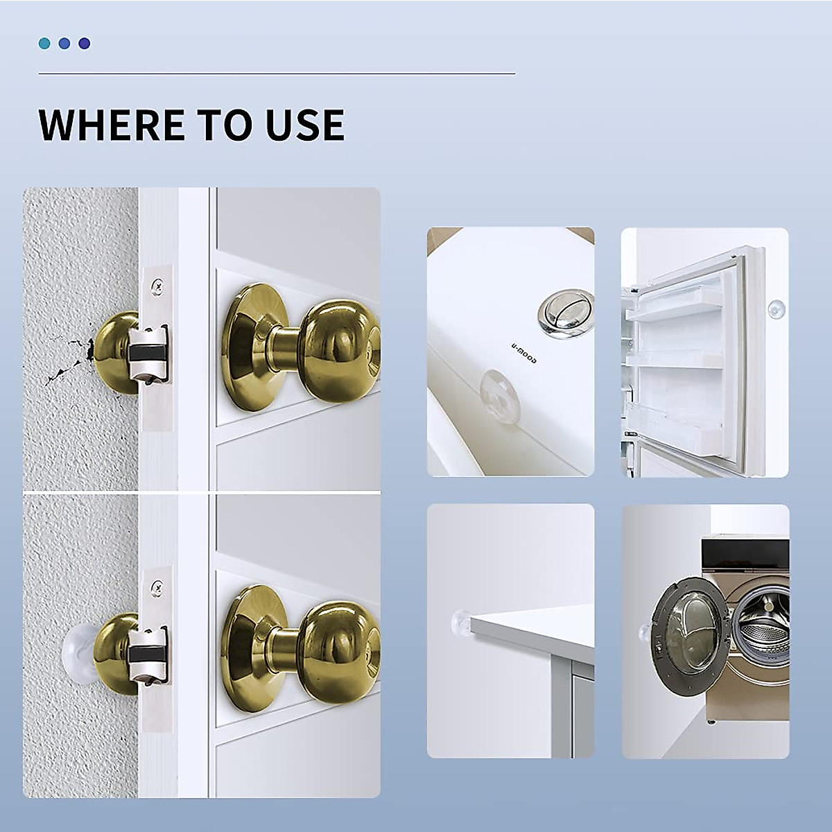 Door Stopper Wall Protector (Clear 6Pcs) - Premium, Self-Adhesive, Reusable Door Knob Bumper - Upgrade, Shock Absorbent Gel, Wall Shield & Silencer for Door Handle. Soft Rubber Door Stop