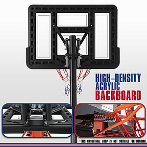 Monibloom Basketball Hoop Outdoor 7ft- 10ft Adjustable with 43 Inch Backboard Wheels Fillable Base, Basketball Equipment for Youth & Adults Indoor Outdoor Use, Black