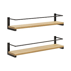 OROPY Spice Rack Wall Mounted, Rustic Wood Hanging Spice Rack over the Stove, Kitchen Wall Spice Rack, 2 Pack