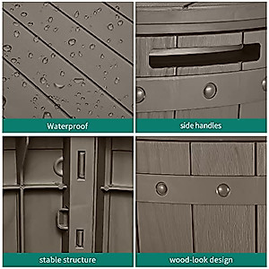 YITAHOME 33 Gallon Round Deck Box, Outdoor Storage Box for Patio Furniture,Patio Table for Cushion, Pool Accessories, Outdoor Toys, Waterproof Resin & Easy Assembly & Lightweight, Light Brown