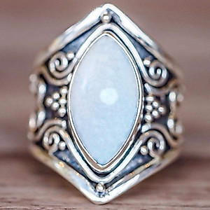 WDIYIEETN Vintage Silver Ring 925 Sterling Silver Natural Moonstone Women Jewelry Elegant Gemstone Wedding Ring(7)