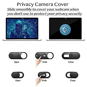 FMDAN Webcam Cover, 6 Pack Laptop Camera Cover, Ultra Thin Privacy Camera Cover Slide for MacBook Pro, iMac, Laptop, Desktop, PC, Tablet, iPad Pro, iPhone, Smartphone (Black, 2 Size)