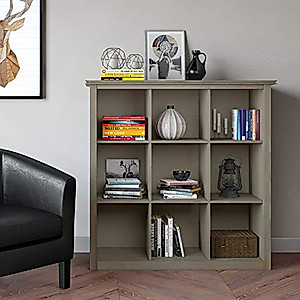SIMPLIHOME Artisan SOLID WOOD 45 inch x 43 inch Transitional 9 Cube Bookcase and Storage Unit in Distressed Grey with 9 Shelves, for the Living Room, Study and Office