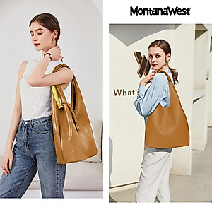 Montana West Hobo Purses and Handbags for Women Vegan Leather Shoulder Bag Top Handle Purse Set 2 pcs with Tassel MWC2-079BR