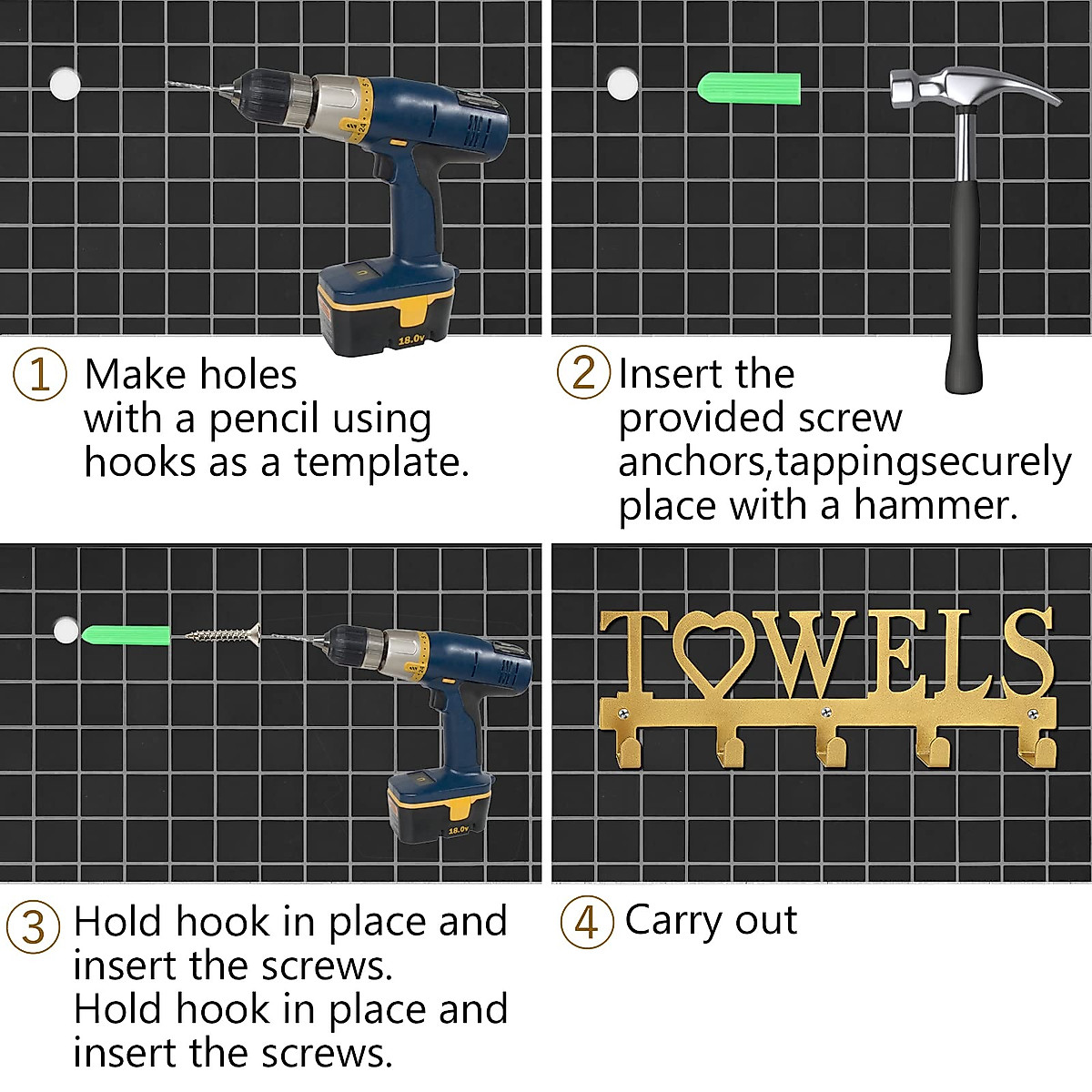 WeeksEight Metal Towel Holder Towel Rack, Wall Mount Towel Hanger Hooks for Bathroom Kitchen Bedroom Hanging Towels Bathrobe Robe (5 Hooks Gold)