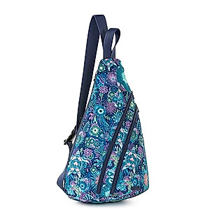Sakroots On The Go Large Sling Backpack in Eco-Twill, Convertible Crossbody Bag, Royal Blue Seascape