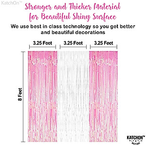KatchOn, Xtralarge White and Pink Backdrop - 3.2x8 Feet, Pack of 3 | Pink and White Streamers for White Pink Birthday Decorations | Bridal Shower Decorations | Galentines Day Decorations for Party