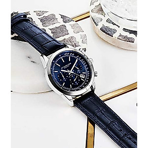 Stuhrling Original Mens Watches Chronograph Analog Blue Watch Dial with Date - Tachymeter 24-Hour Subdial Mens Blue Leather Strap - Watches for Men Rialto Collection (Blue)