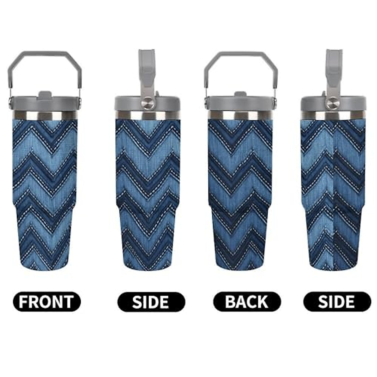 WITHSBKK 30oz Car Cup Gradient Blue Denim Printed with Portable, Stainless Steel Travel Mug, Vacuum Insulated Tumbler And Straw, Leakproof for Car & Outdoor, UV Printed Design