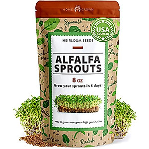 8oz Alfalfa Sprouting Seeds - Alfalfa Sprout Seeds for Indoor or Outdoor Planting - Non-GMO, USA Premium Alfalfa Seeds for Sprouting - Microgreen Seed Sprouts in Resealable Bag for Longer Freshness