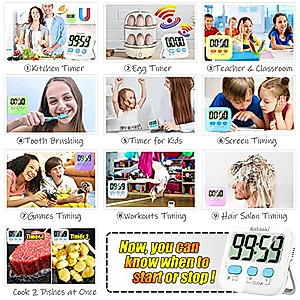 Timer, Timer for Kids, Kitchen Timer, Digital Timer for Cooking, Egg Timer, Magnetic Desk Timers for Teacher, Classroom, Toothbrush, Exercise, Bathroom, Oven, Baking, Table, Productivity - 2 Pack