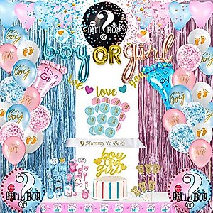 NAIWOXI Gender Reveal Party Supplies - Gender Reveal Decorations, Boy or Girl Foil Balloons, Tablecloth, Photo Props, Toppers, Sash, Banner, Foil Curtains, Team Stickers, Ideas for Baby Shower 117 PCS
