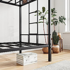 VECOCHO Metal Bunk Bed Twin Over Twin with 2- Side Ladder and Full-Length Guardrail，Space-Saving Design/No Box Spring Needed/Noise Free,Black & Vintage Brown