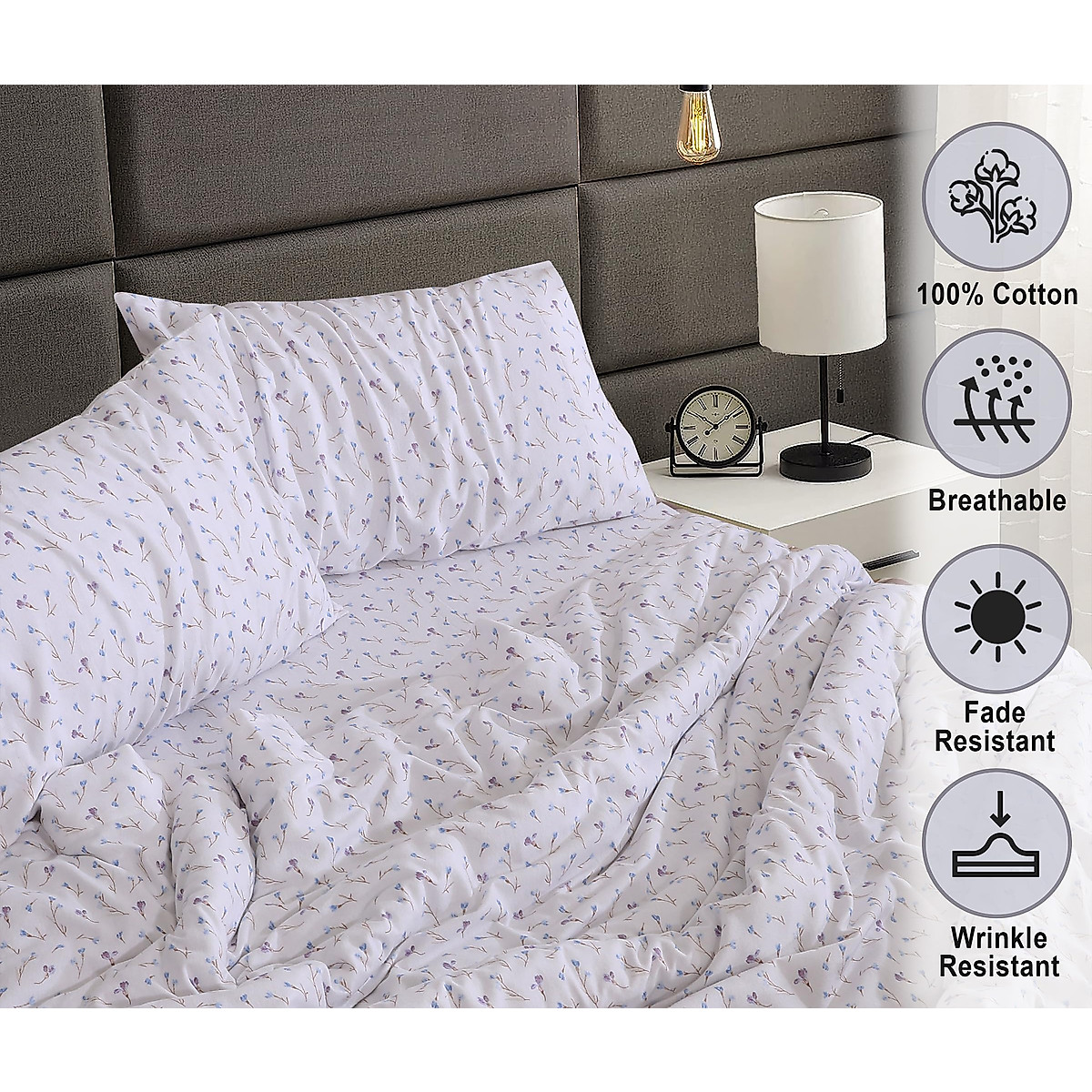 RUVANTI Flannel Sheets Queen Size - 100% Cotton Brushed Flannel Bed Sheet Sets - Deep Pockets 16 Inches - All Seasons Breathable & Super Soft - Warm & Cozy - 4 Pcs - Navlight