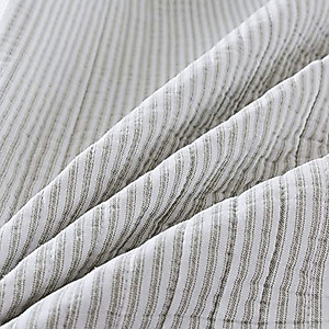 Soul & Lane Cotton King Ticking Stripe Quilt: Gray Striped Quilt, Farmhouse Bedding Coverlet, Greige Comforter and Blanket, Country Pinstripe Coverlet (Shams Sold Separately)