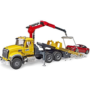 Bruder - Mack Granite Tow Truck with Bruder Roadster (02829) - For Ages (4) and Up - Compatible with bworld Figures