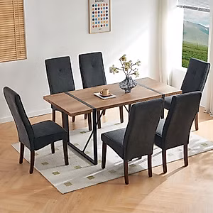 Homedot 7 Pieces Home Kitchen Dining Table Set, 66" Engineered Wood Table Duable with 6 Upholstered Kitchen Chair Soft Cushion Seated Accent Chair, Modern Dining Room Table Set for Dinette