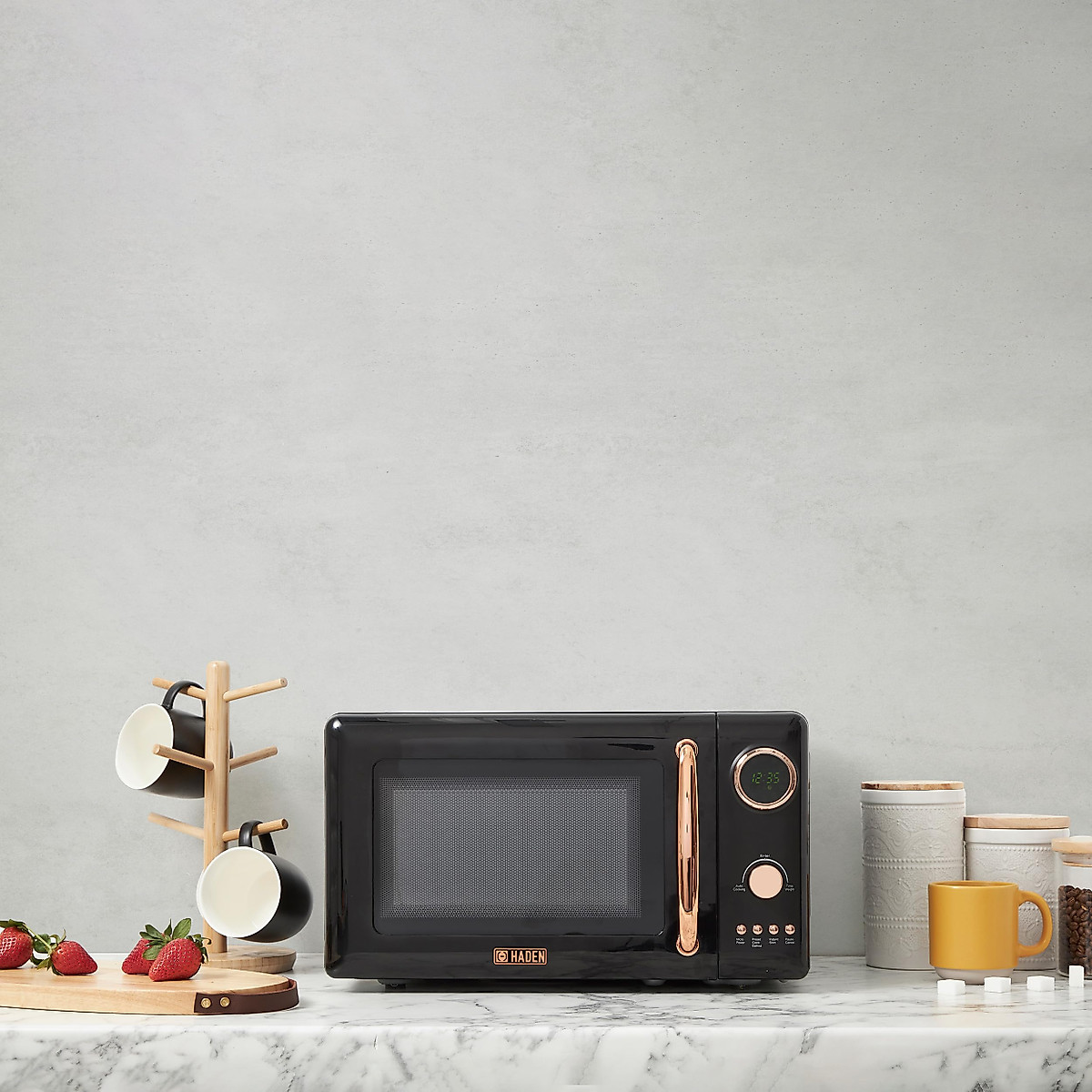 Haden Dorchester 0.7 Cubic Foot Compact Countertop Microwave Oven, 700 Watt Small Microwave with 5 Power Levels & Express Functions, Stone Blue