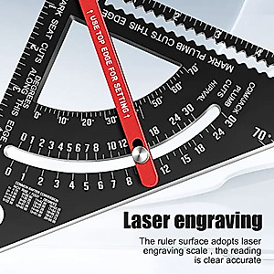 Gohelper Carpenter Square Woodworking Tools Rafter Square 7 inch framing Woodworking Square Tool Carpenter Layout Aluminium Adjustable Combination Square Set Metal Carpentry Triangle Ruler