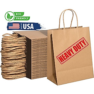 57 Lb Large Kraft Paper Grocery Bags with Handles - 50 Count 12 x 17 x 7 - Durable, Reusable & Eco-Friendly Shopping Bags, Brown Kraft Take-Out Bags for Retail, To-Go, Any Occasion (50, With Handles)