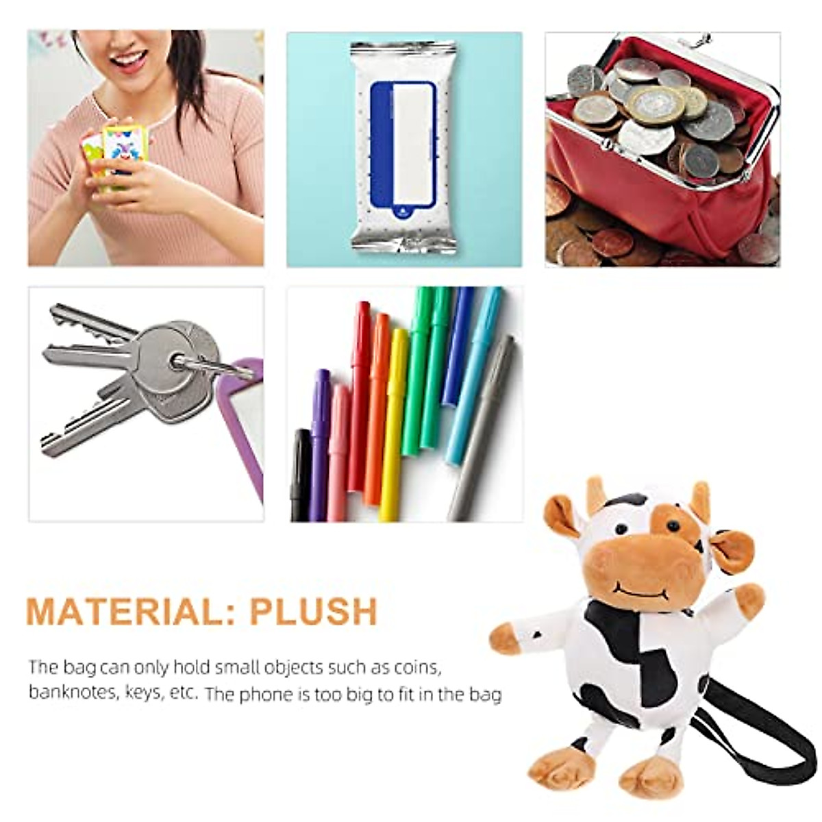 CALLARON Cow Crossbody Bag Cow Plush Backpack Cow Plush Purse Animal Crossbody Purse Exquisite Plush Bag for Women Girls