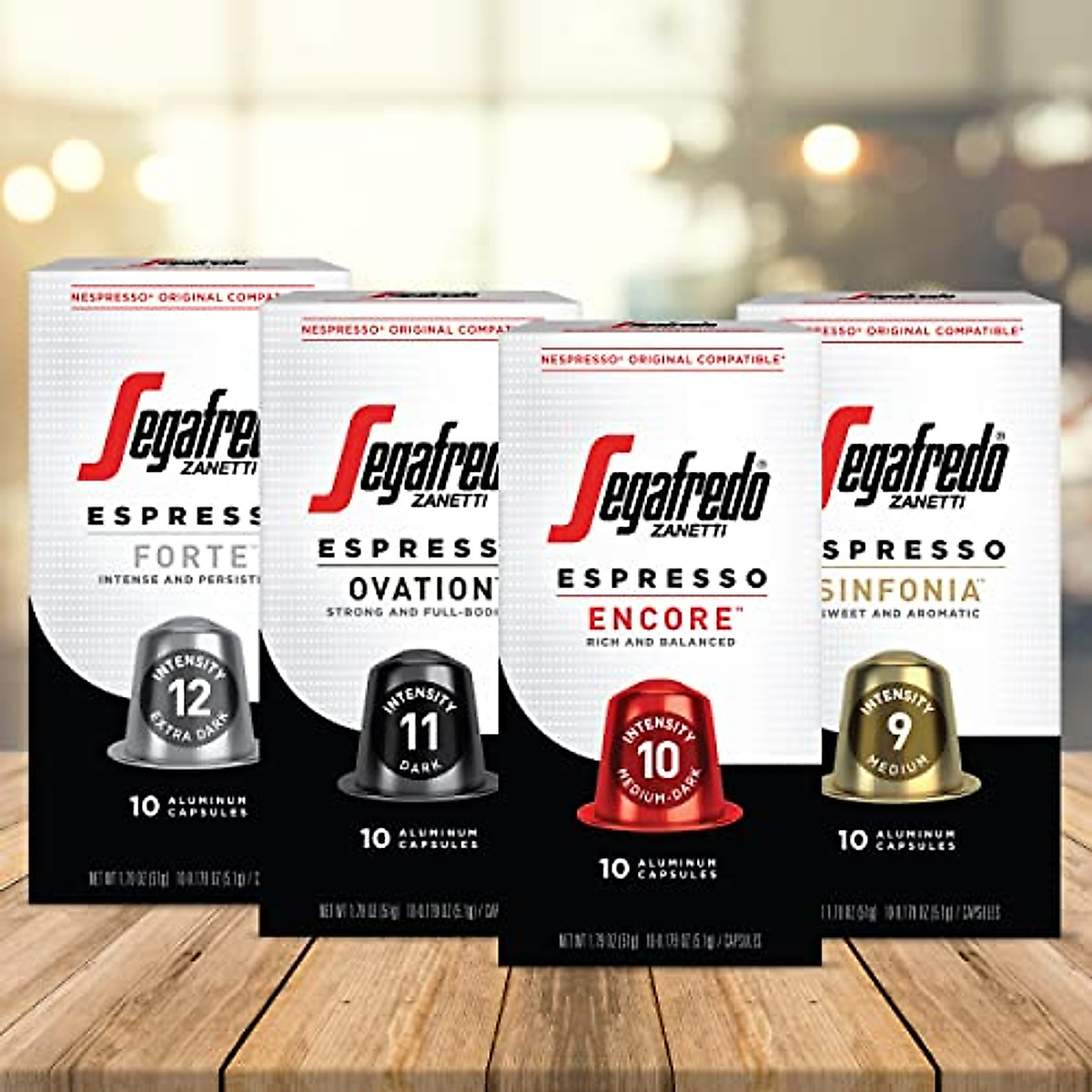 Segafredo Zanetti Encore Espresso Capsules, Medium-Dark Roast, Intensity 10, Compatible with Nespresso Original Machines, 10 Count Aluminum Pods