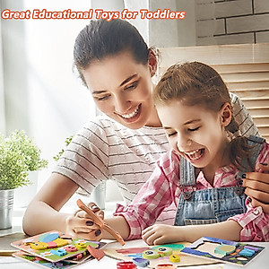 Cheerlyhood Toddler Jigsaw Puzzles Wooden Montessori Educational Preschool Learning Toys Frog Bee Snail Owl 4 Pack