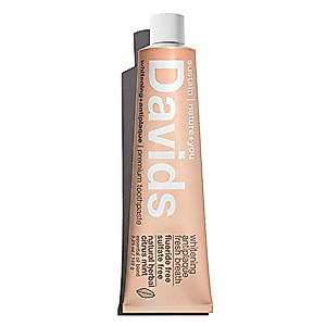Davids Natural Toothpaste For Teeth Whitening, Herbal Citrus Peppermint, Antiplaque, Flouride Free, SLS Free, EWG Verified, Toothpaste Squeezer Included, Recycable Metal Tube, 5.25oz