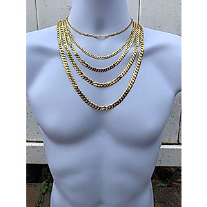 HarlemBling 14k Gold Over Solid 925 Sterling Silver - Men's Ladies Flat Cuban Chain - Made In Italy - 18-30" - 4mm 5mm 6mm 7mm 8mm - Necklace (20, 8mm)