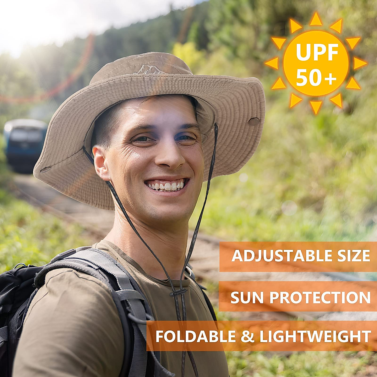 Obling Sun Hat, Fishing Hat UPF 50 Wide Brim Bucket Hat Safari Boonie Hat B-Khaki