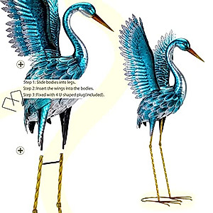 Natelf Garden Crane Statues for Outdoor, Blue Heron Decoy Garden Sculptures, Standing Metal Bird Yard Art for Patio Pond Backyard Decor(Set of 2)