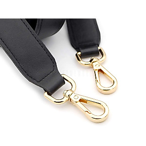 CRAFTMEMORE Bag Handle Replacement Genuine Leather Purse Strap for Handbag Tote Briefcase GL018 (Black Strap, Gold Clasp)
