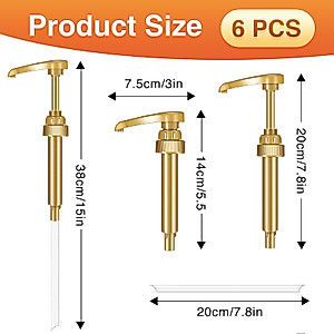 VOISEN Coffee Syrup Pumps, 6 Pack Gold TORANI Syrup Pump, Skinny Syrup Pump for 750ml 25.4oz Syrup Bottle, Syrup Pump Dispenser for Kitchen Dinning Coffee Bar Drinking Mixes,DaVinci,Jordans