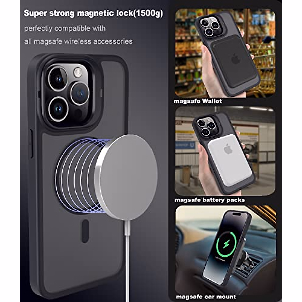 chitri Camera Kickstand Magnetic Case,Compatible with iPhone 14 Pro Max Case with Ring Stand,[Compatible with MagSafe] [Military Grade Drop Tested] Translucent Matte Case