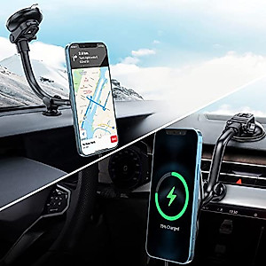 Magnetic Wireless Car Charger Mount, Auto-Alignment Dashboard Windshield Car Wireless Charger Holder Compatible with iPhone 13/12/Mini/Pro/Pro Max/MagSafe Case, 15W Fast Charging with QC3.0 Adapter