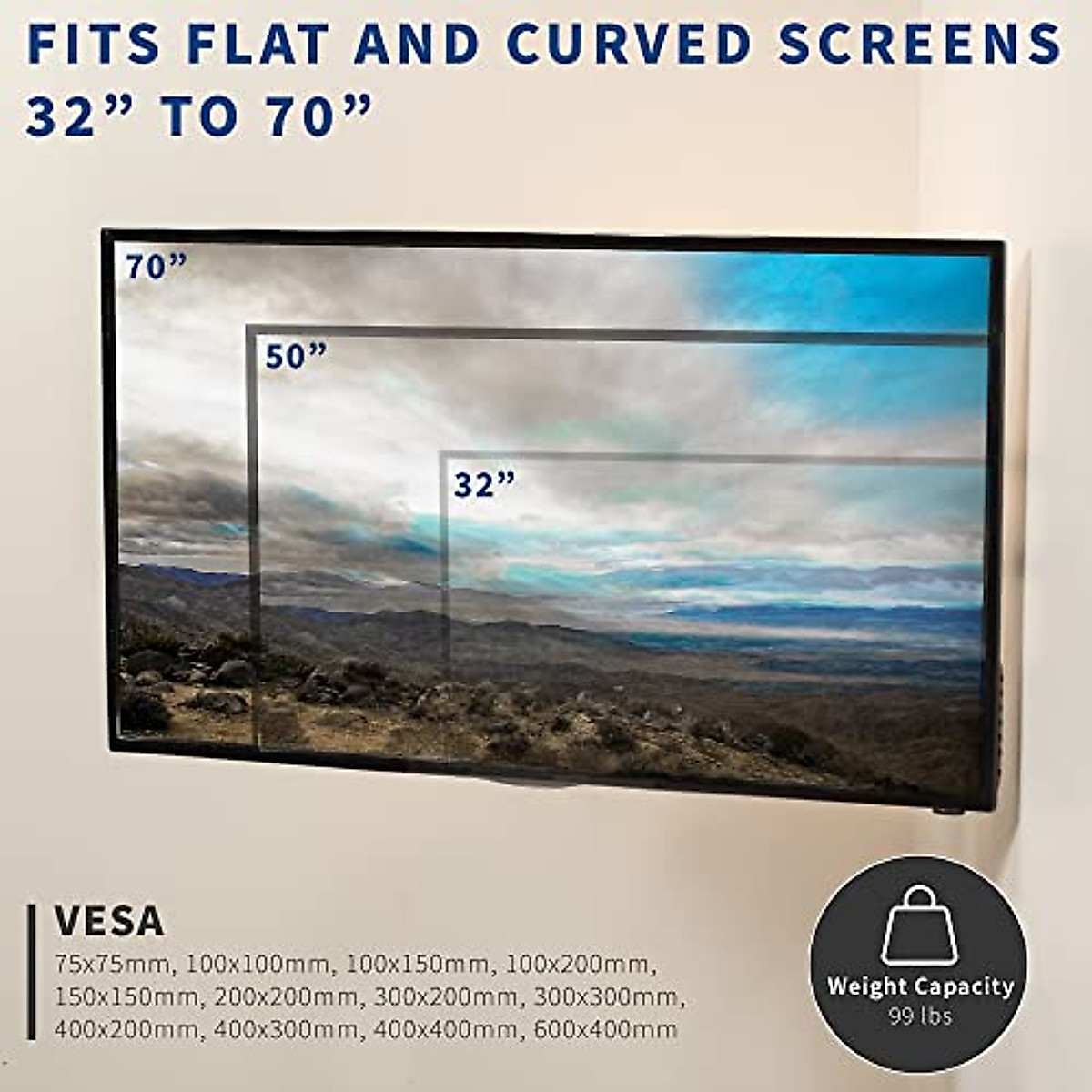 VIVO Corner TV Wall Mount for 32 to 70 inch LCD LED Plasma Flat Screens, Full Motion Articulating Bracket, VESA up to 600x400, MOUNT-CR70C