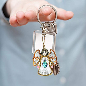LUSandy 5pcs DIY 5D Angel Diamond Painting Keychain Kits Full Drill Special Shape Crystal Angel Diamond Art Key Chain Key Ring Set for Adults Backpack Purse Handbag Charms