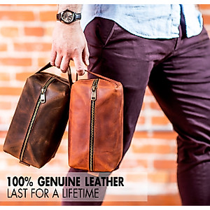 Personalized Leather Dopp Kit For Men – Unique Anniversary Gift, Birthday Gift, Father & Groomsmen Gift – Mens Handcrafted Travel Bag for Toiletries, Shaving & Grooming Kit – Toiletry Bag Made in USA