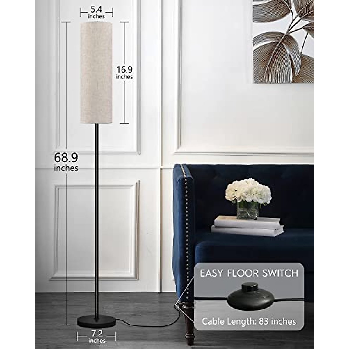 RGBWW Smart LED Floor Lamp for Living Room, Compatible with Alexa, Google Home, 69" Tall Modern Standing Lamp for Bedroom with Remote & WiFi APP Control, 2700k-6500k Corner Lamp with Linen Lampshade
