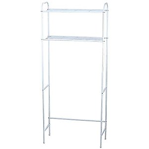 Home Basics 2 Tier Over The Toilet Bathroom Space Saver, Metal Bathroom Shelf Storage Unit, Anti-rust, White