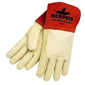 MCR Safety 4950XL Mustang Premium Grain Cow MIG/TIG Welder Men's Gloves with Gauntlet Split Leather Cuff, Cream, X-Large, 1-Pair