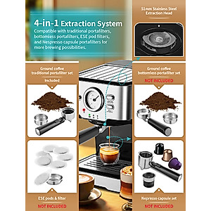 Gevi Espresso Machine, Espresso Maker with Milk Frother Steam Wand, Compact Espresso Super Automatic Espresso Machines for home Cappuccino, Latte, GECME403L-U